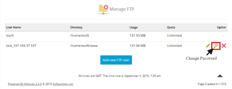 Change FTP Users Password – Webuzo
