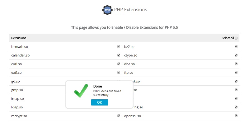 Enable Disable PHP Extensions – Webuzo