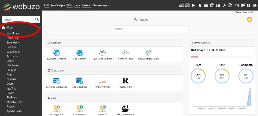 Install a Script – Webuzo