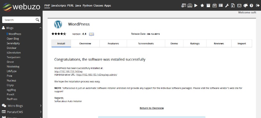 Install a Script – Webuzo