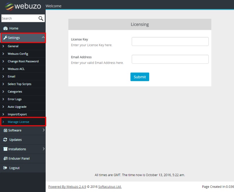 Manage License – Webuzo