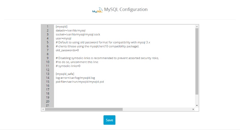 Edit MySQL Config – Webuzo