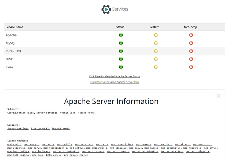 Manage Services – Webuzo