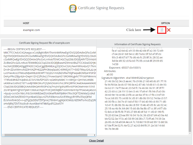 View Certificate Signing Request – Webuzo