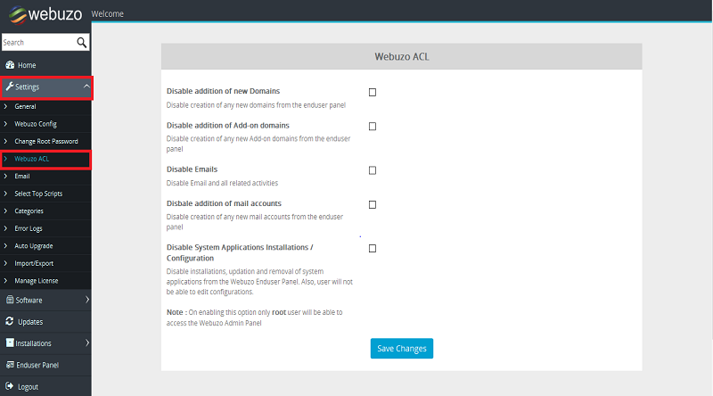 Webuzo ACL – Webuzo