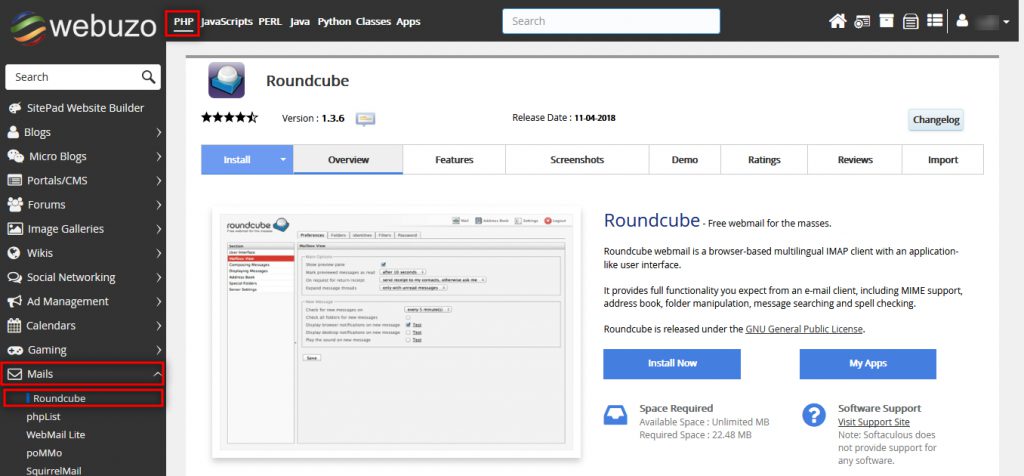 Email Account Roundcube – Webuzo