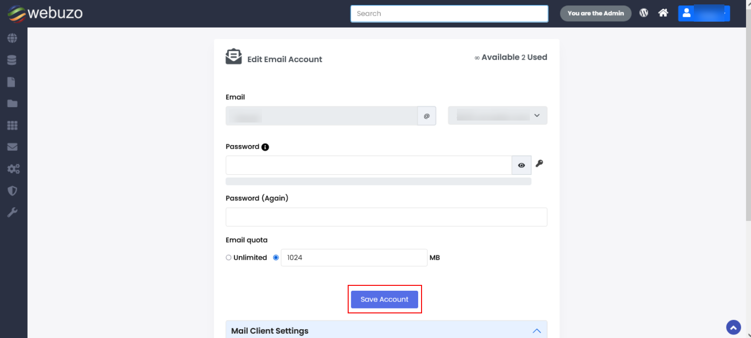 Change Email Password – Webuzo