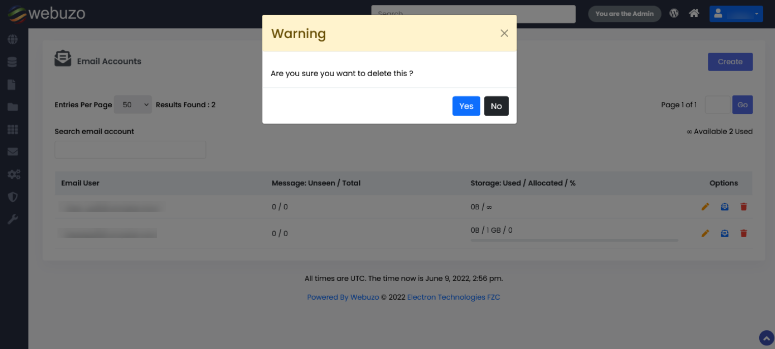 Delete Email Account – Webuzo