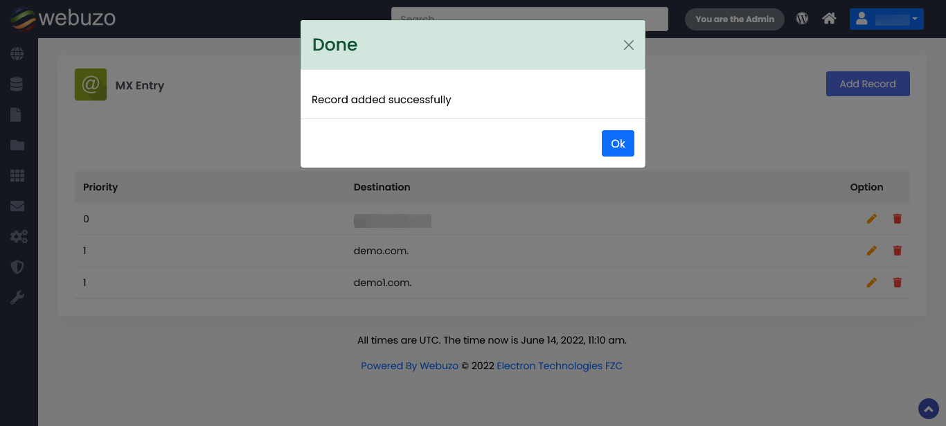 Add MX Record – Webuzo