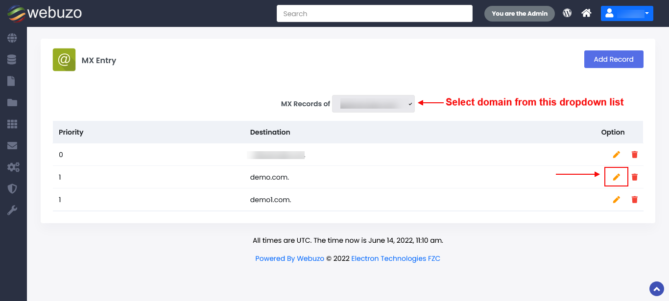 Edit MX Record – Webuzo