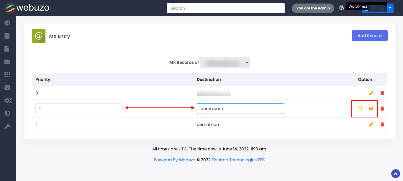 Edit MX Record – Webuzo
