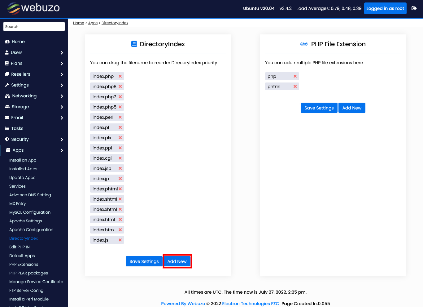 DirectoryIndex – Webuzo