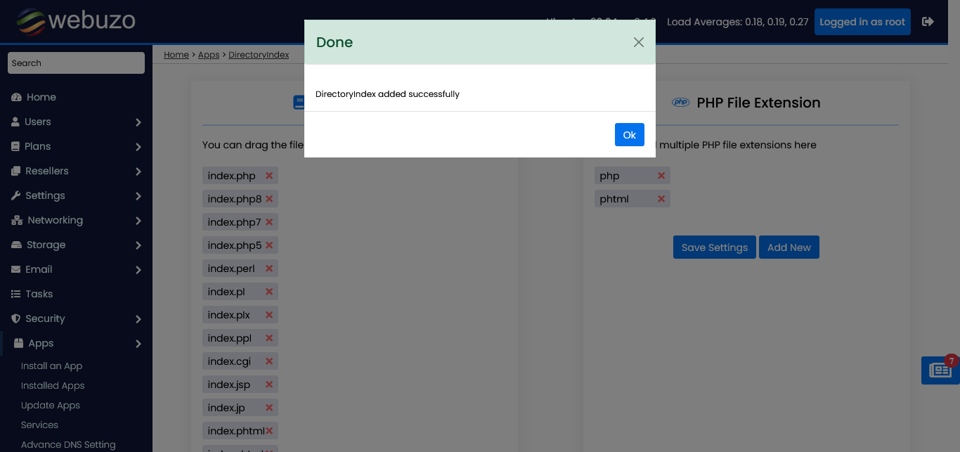 DirectoryIndex – Webuzo
