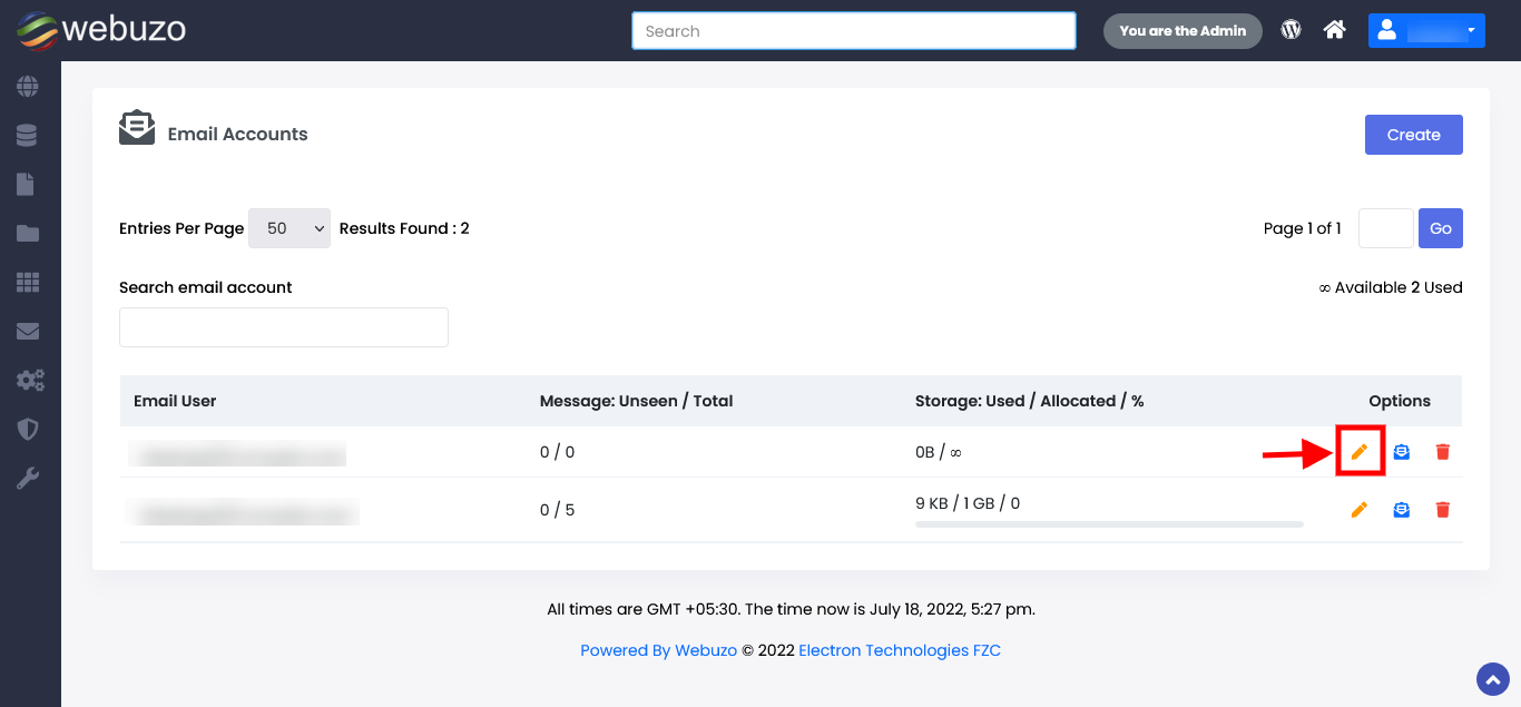 View Email Configuration – Webuzo