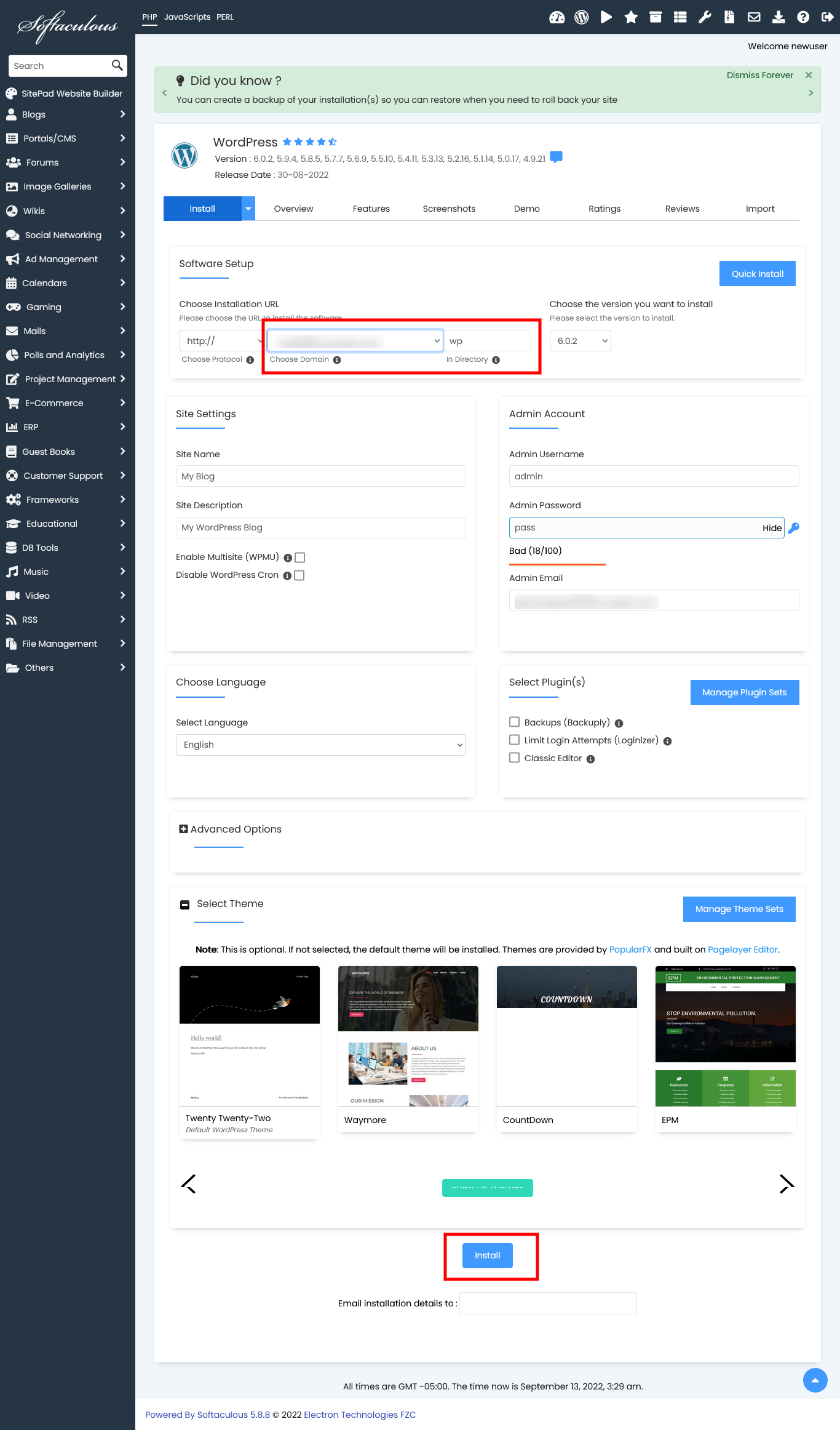 Install A Wordpress Webuzo 