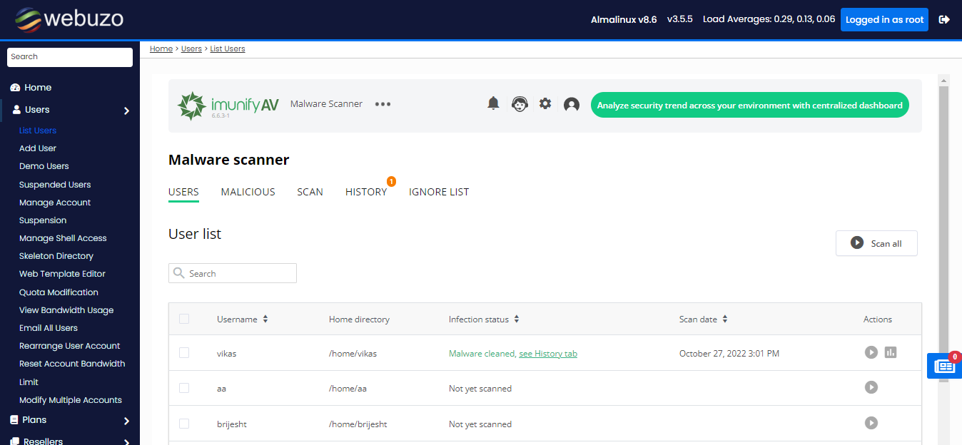 Install ImunifyAV or ImunifyAV+ – Webuzo