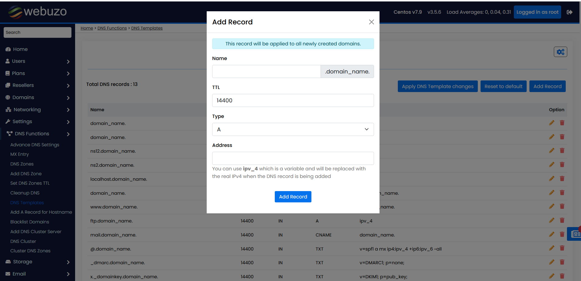 DNS Templates – Webuzo