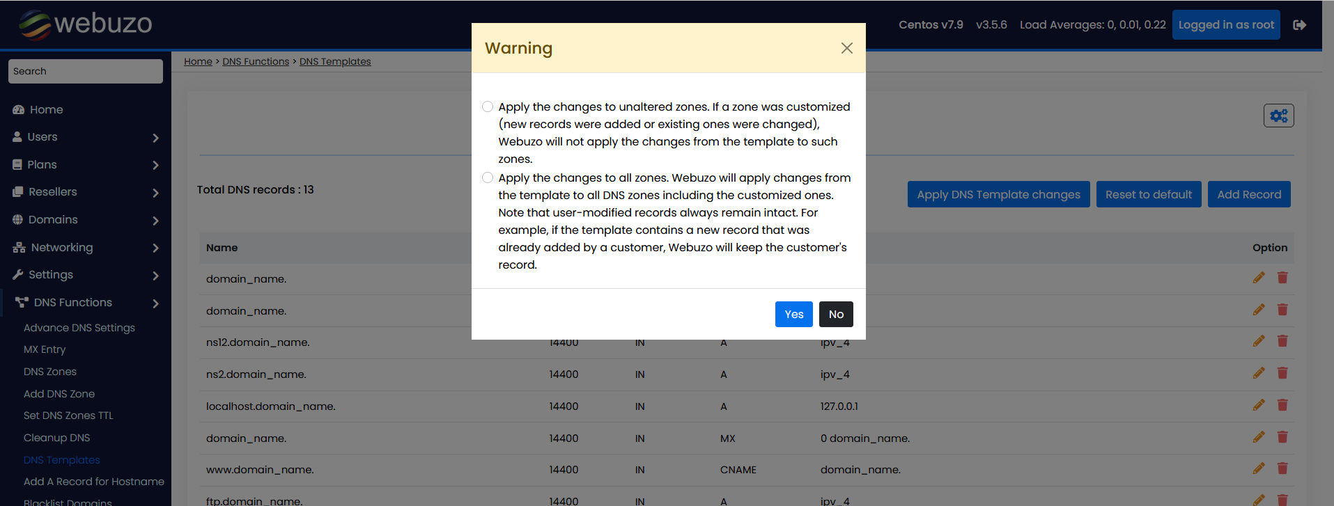 DNS Templates – Webuzo