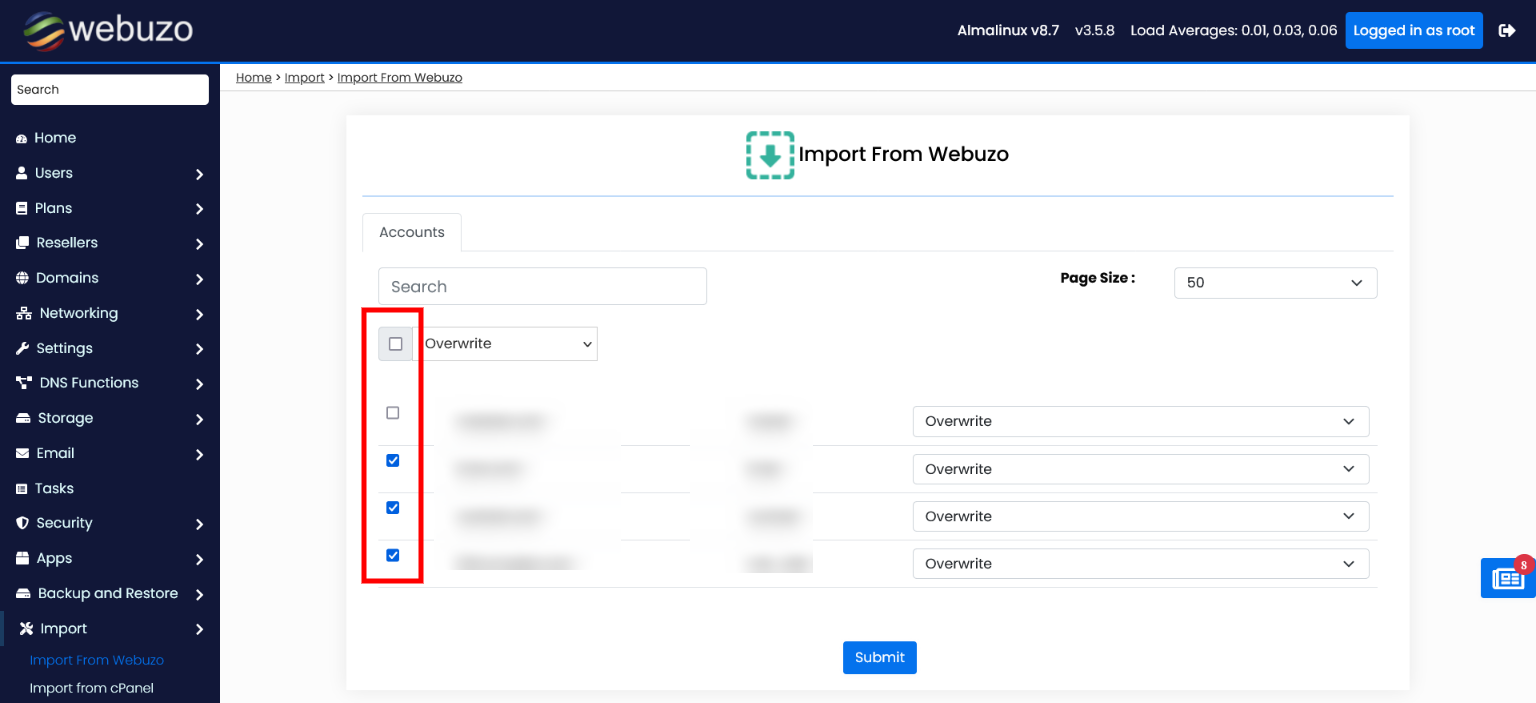 Import from Webuzo – Webuzo