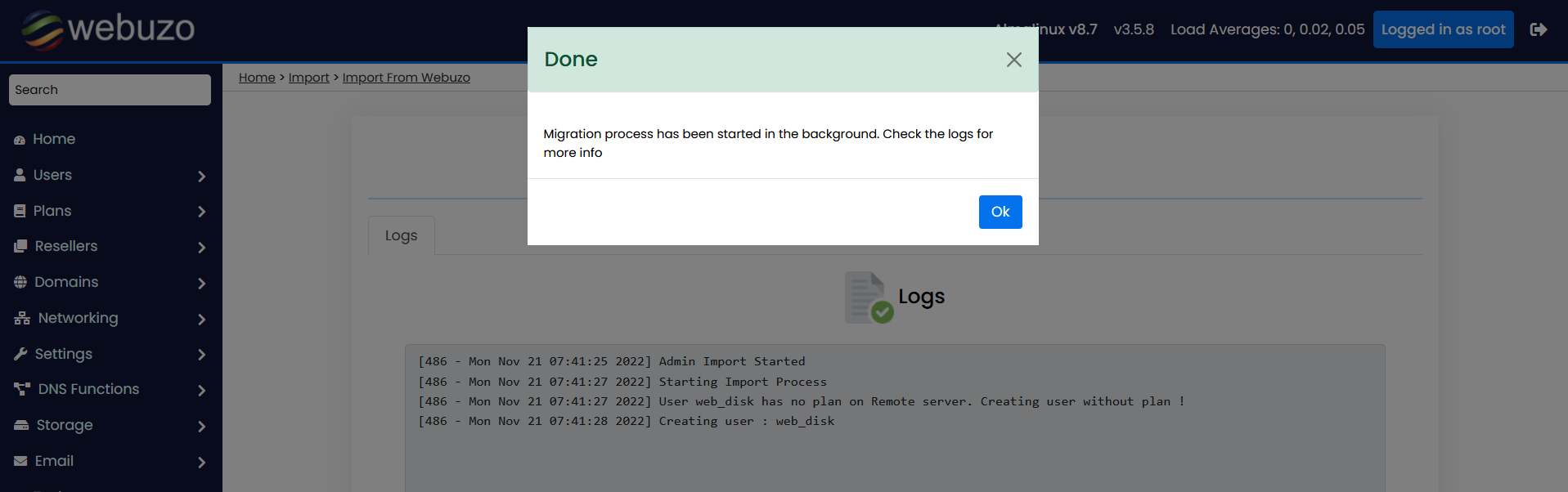 Import from Webuzo – Webuzo