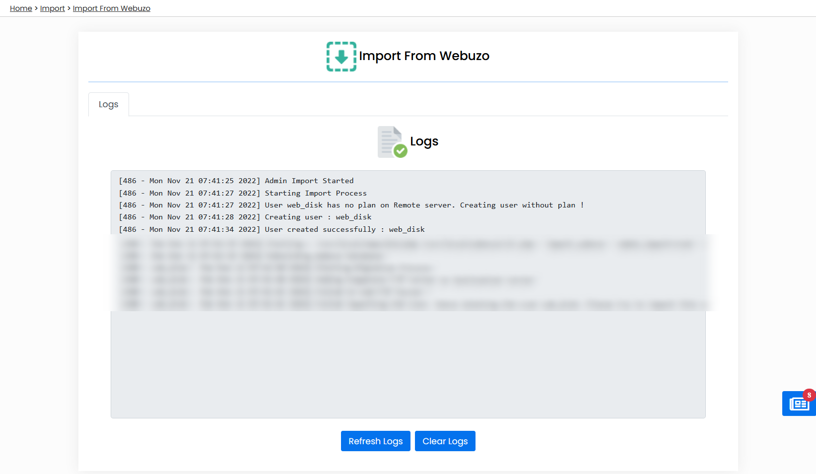 Import from Webuzo – Webuzo