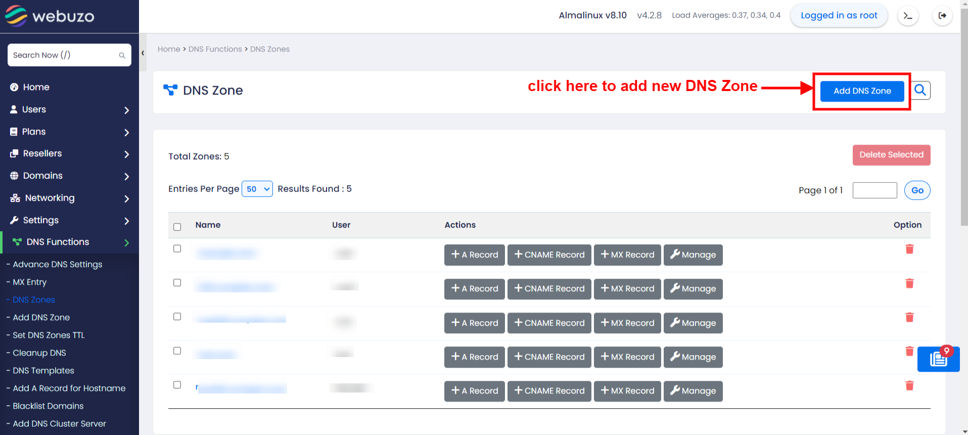 DNS Zones – Webuzo